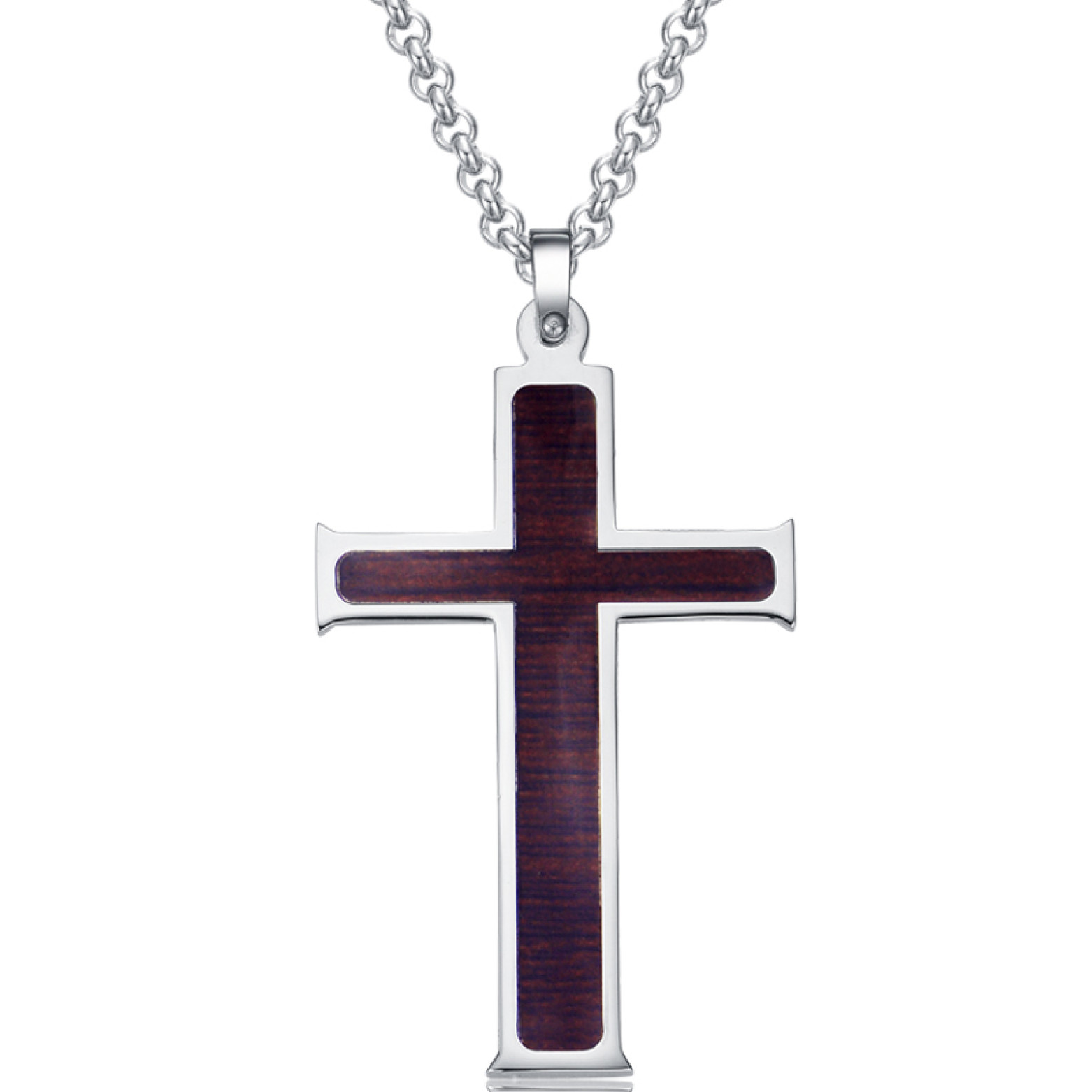 1J4 Stainless steel cross pendant, with acacia wood coated with ...