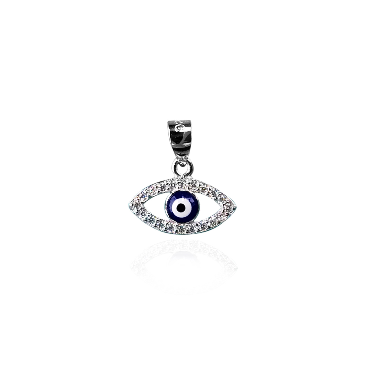 Sterling silver 925° cz evil eye mati pendant with v loop